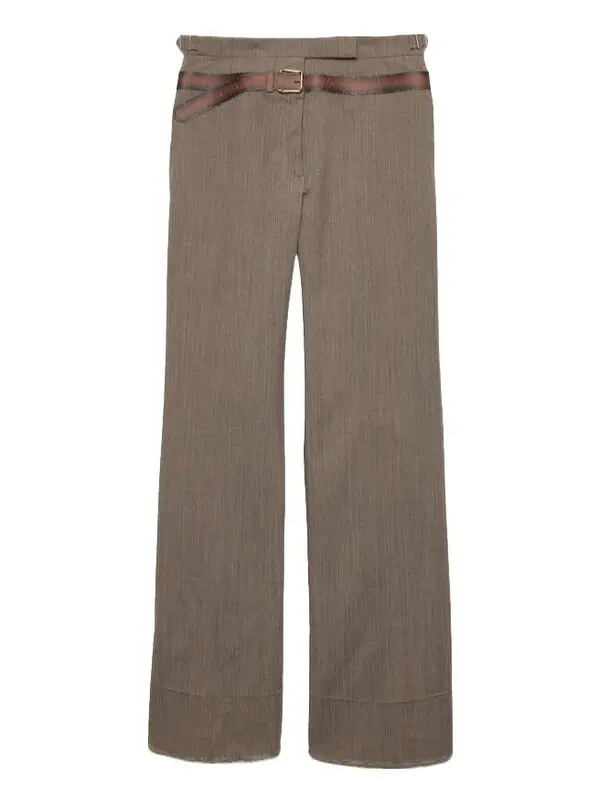 Prada Belt-detailed Pleated Trousers - Muddy Gray