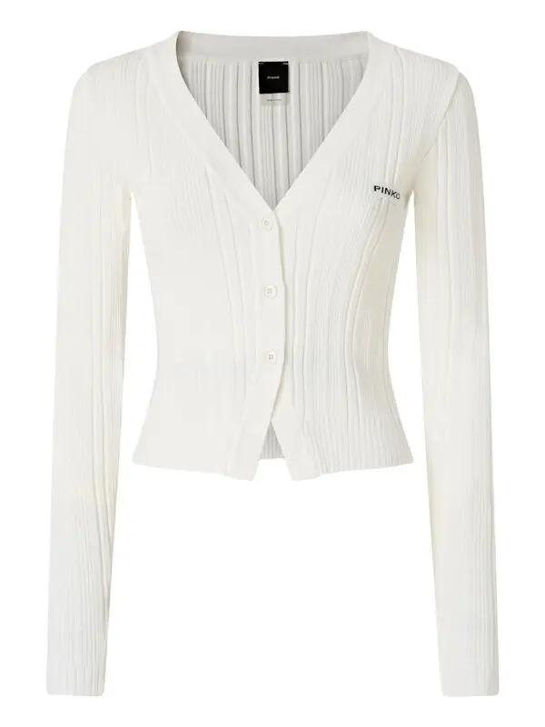 Pinko Ribbed V-neck Cardigan - White