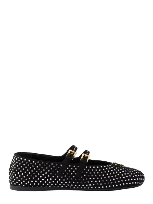 Prada Embellished Buckle Ballerina Flats - Crystal