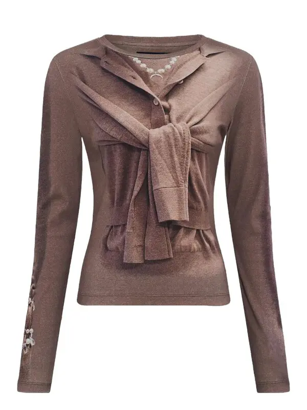 MARINE SERRE Tie Detailed Knit Sweater - Brown