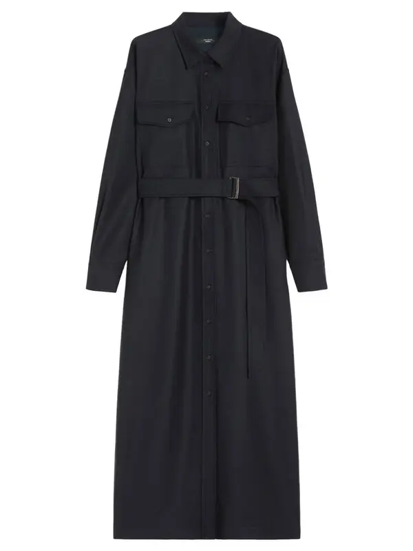 Max Mara Wool Flannel Belted Shirt Dress - Blue