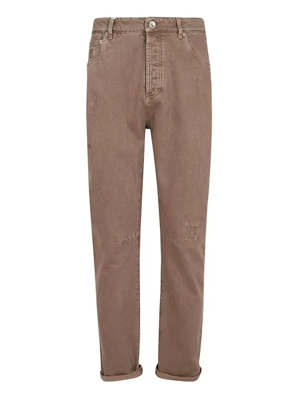 Brunello Cucinelli Distressed Straight Leg Jeans - Brown