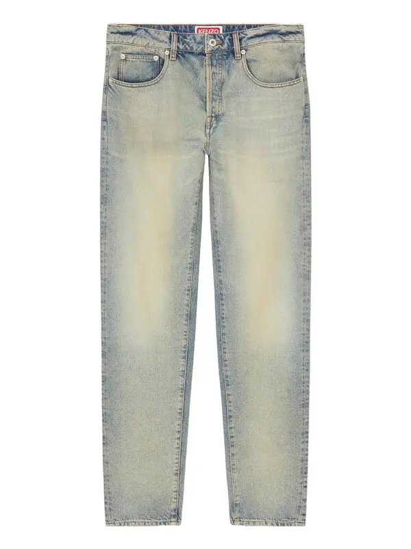Kenzo Logo Patch Straight-leg Jeans - Gray