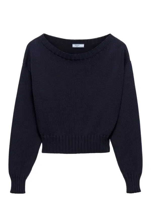 Prada Boat Neck Ribbed Jumper - Navy Blue