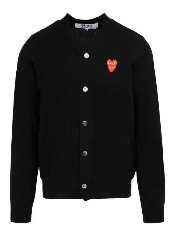 Play Comme Des Garcon Logo Button Cardigan - Black