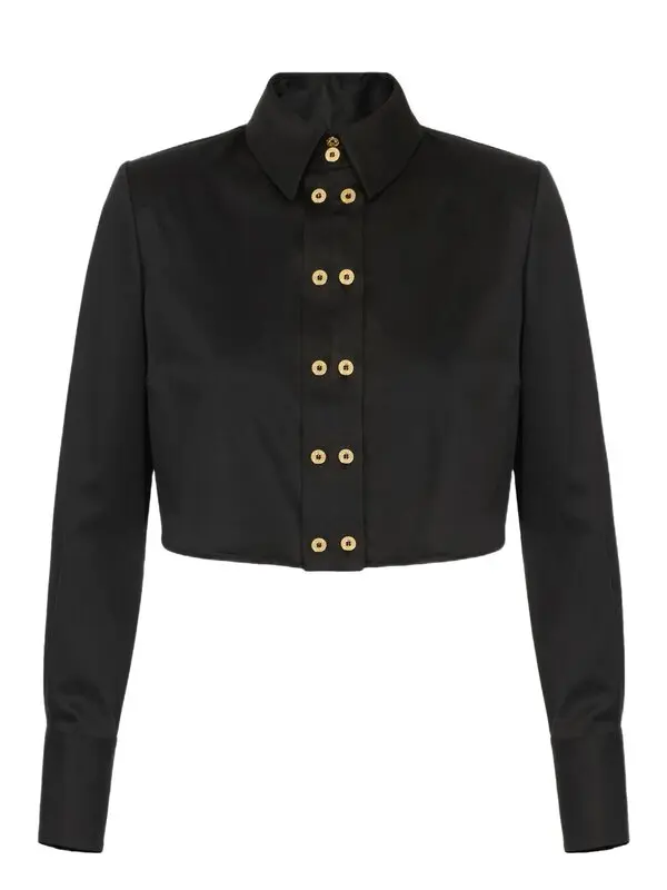 Elisabetta Franchi Cropped Satin Shirt With Wide Cuffs - Black