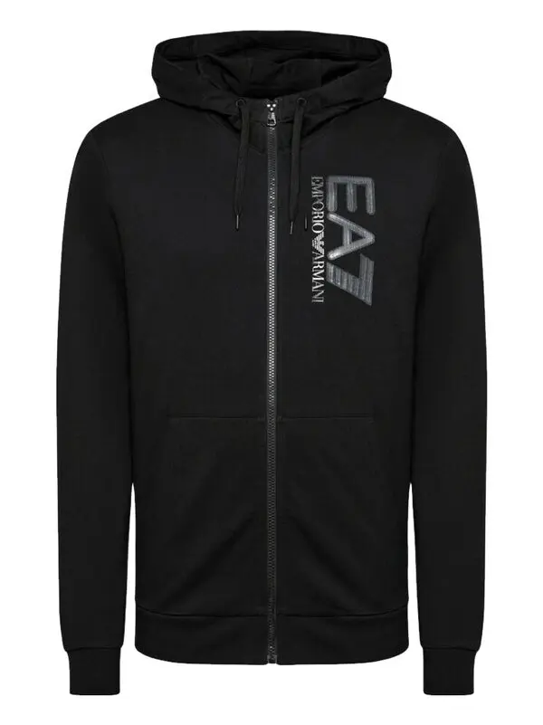 EA7 Logo Hooded Zip-up Jacket - Black