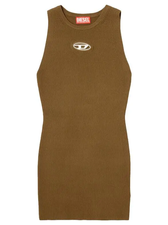 DIESEL® Ribbed Metallic Logo Dress - Brown