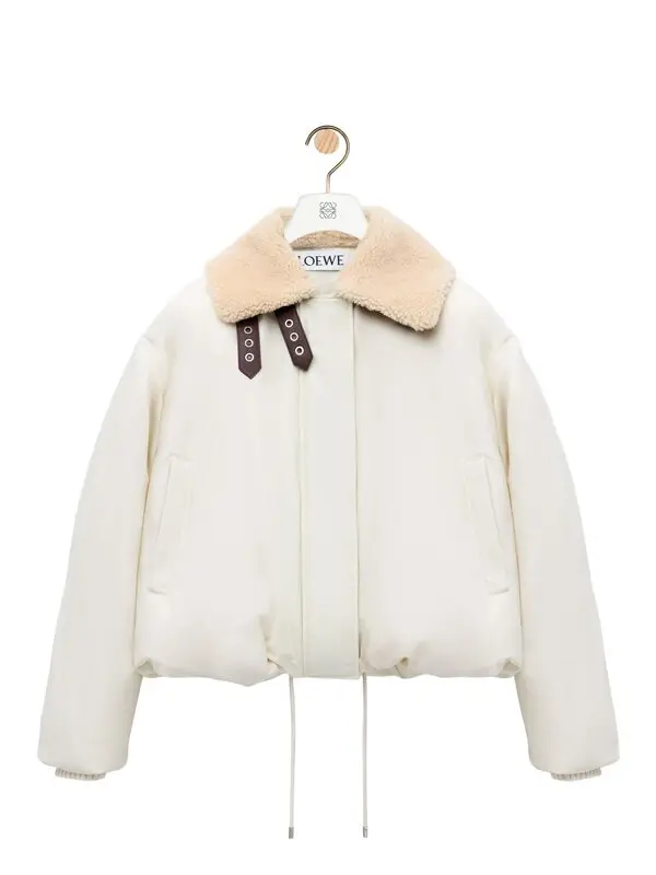Loewe Puffer Jacket With Removable Wool Collar - Ivory