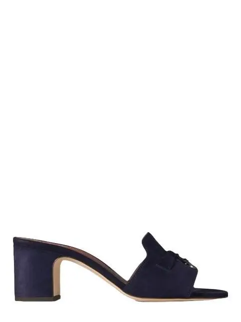 Loro Piana Summer Charms Suede Block Heel Sandals - Navy Blue