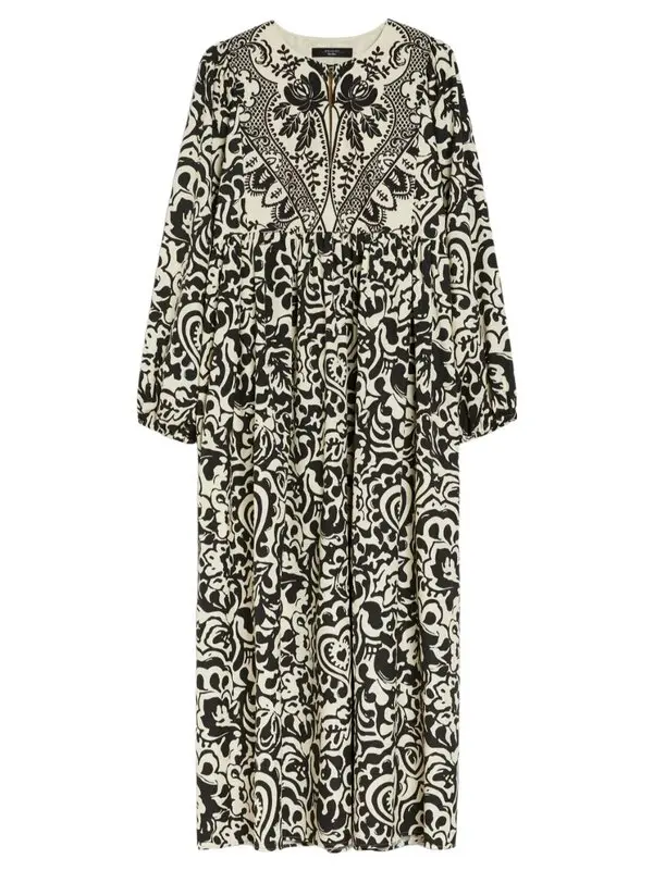 Max Mara Printed Cotton Poplin Midi Dress - Black