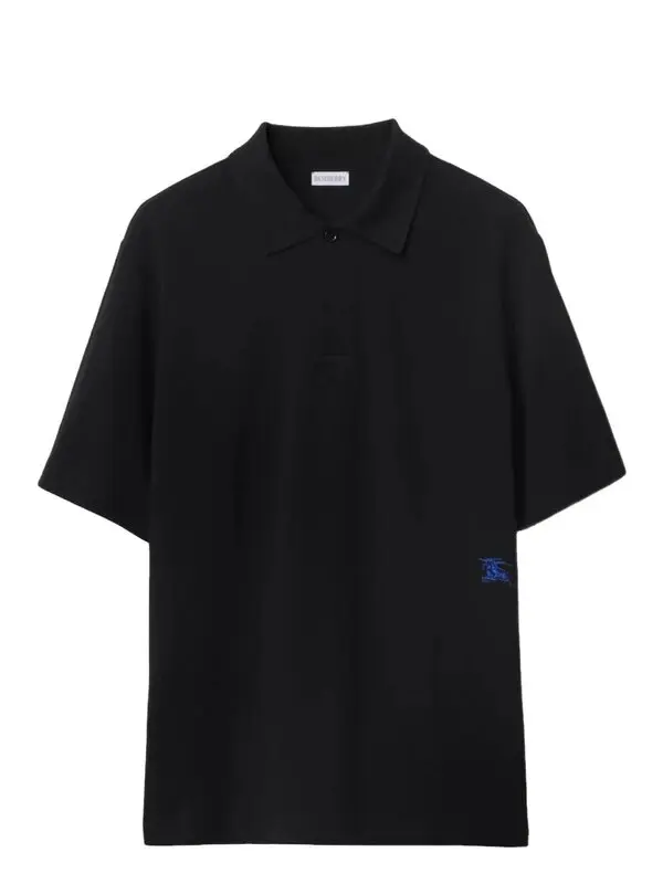 Burberry Logo Embroidered Short Sleeved Polo Shirt - Black