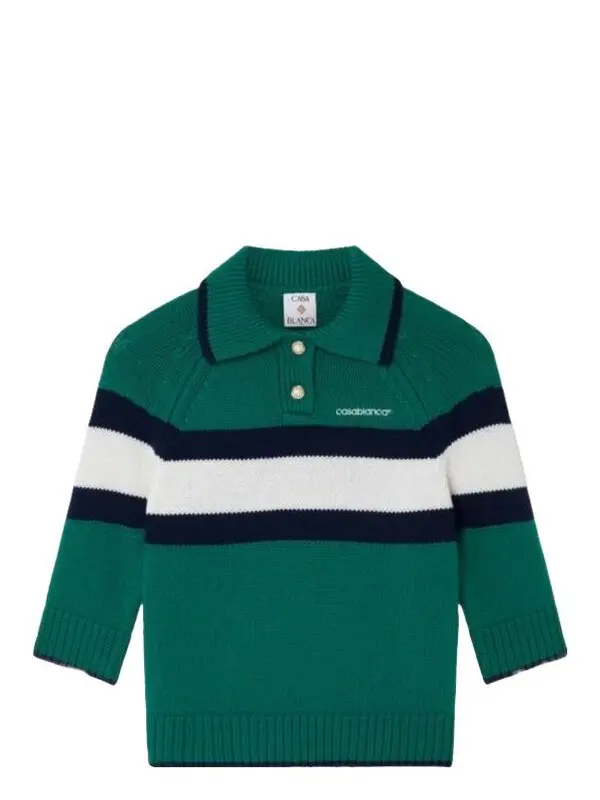 Casablanca Color-block Knit Polo - Green/navy Blue