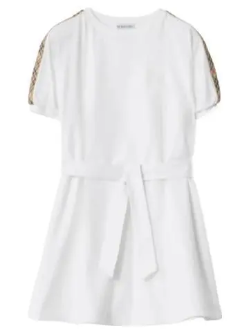 Burberry Cotton T-shirt Dress With Self-tie Belt And Equestrian Knight Embroidery - White