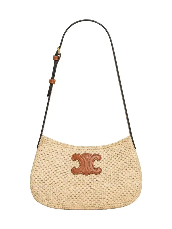 Celine Medium Tilly Bag In Raffia And Calfskin - Natural/tan