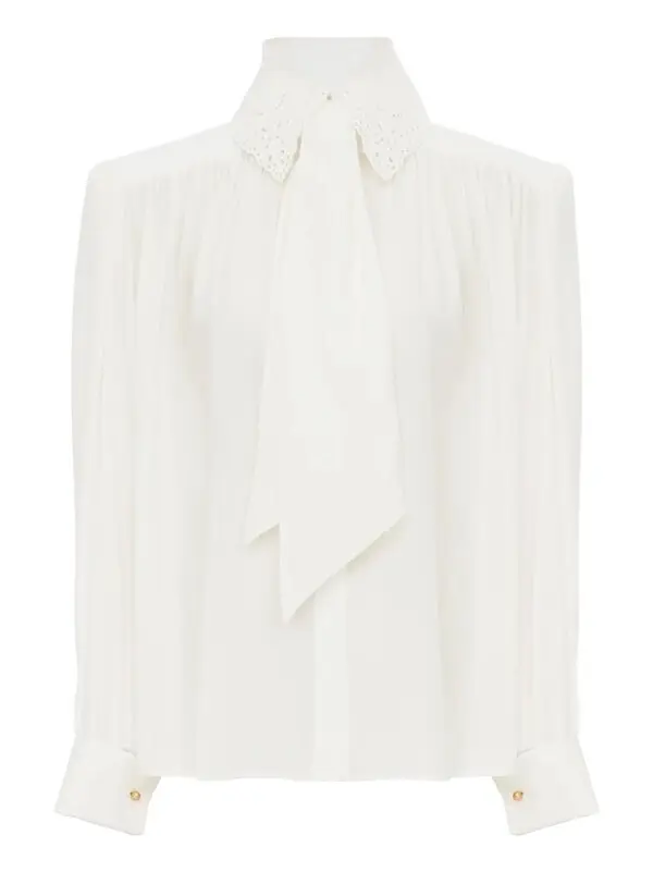 Chloé Lace Collared Long-sleeve Shirt - White