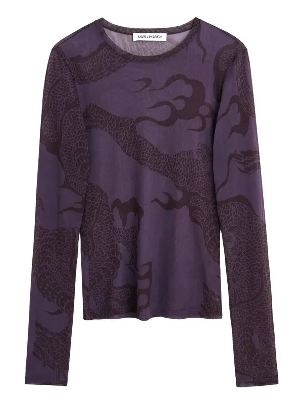 Our Legacy Abstract Raisin Snake Print Thermal Jersey Long Sleeve Top - Black