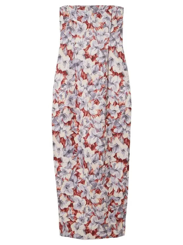 Posse Rosalie Strapless Floral-print Linen Midi Dress - Gray