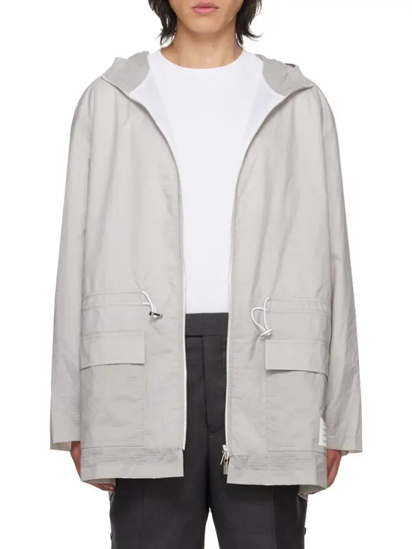 Thom Browne Zip Up Hooded Jacket - Light Gray