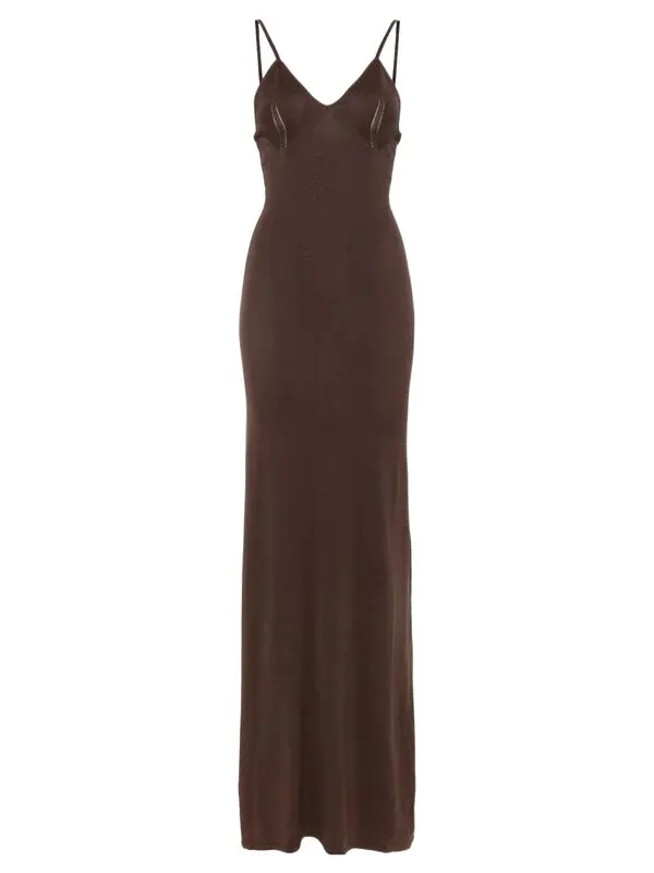 AYA MUSE Knitted Maxi Dress With V-neckline - Chocolate