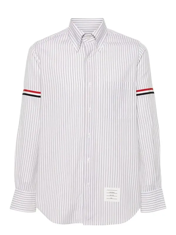 Thom Browne Rwb-striped Curved Hem Shirt - Medium Gray