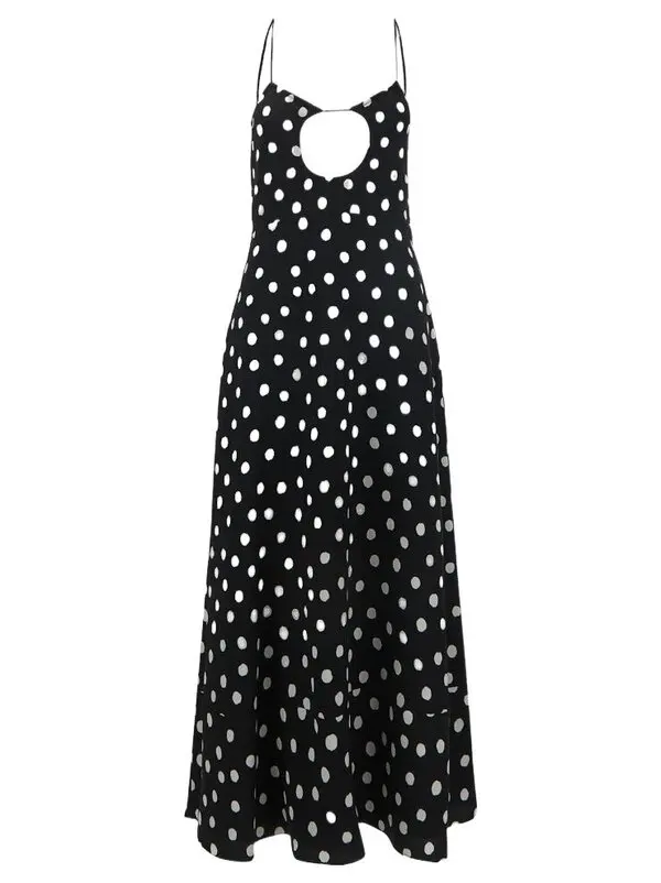 Saint Laurent Polka Dot Printed Slip Dress - Black
