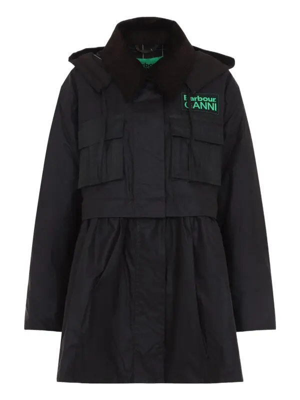 Barbour X Ganni Peplum Waxed Jacket - Black