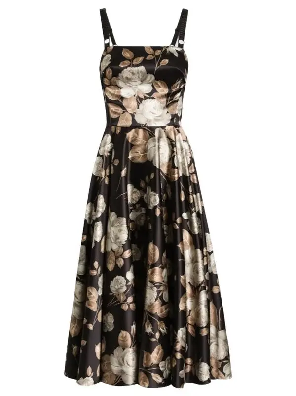Dolce & Gabbana Vintage Rose Print Sleeveless Dress - Black