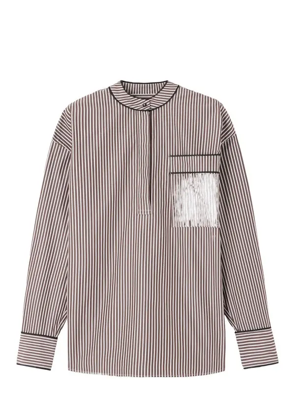 Loulou De Saison Verna Striped Mandarin Collar Cotton Poplin Shirt - Multi