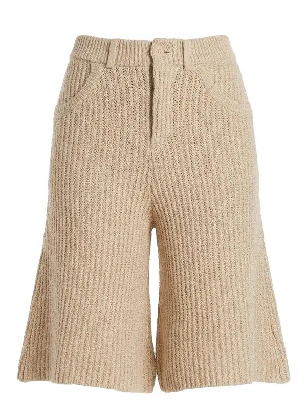 AYA MUSE Elastic Ribbed Knitted Shorts With Waistband Ring - Nude
