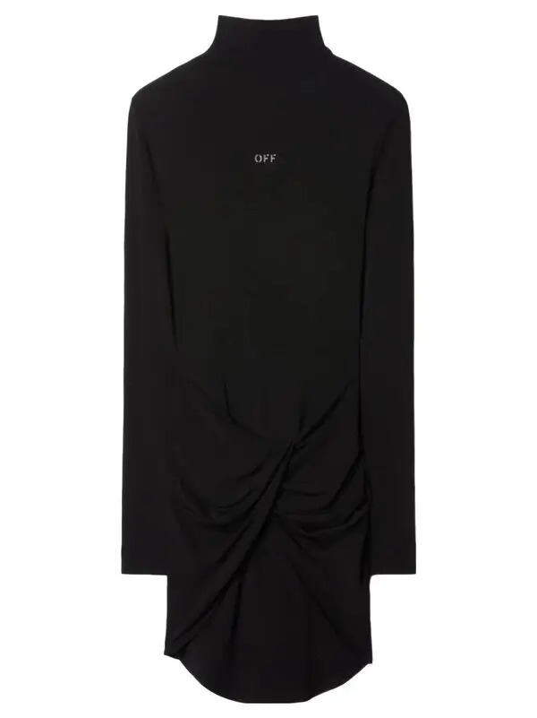 Off-White Twist-detailed High-neck Mini Dress - Black