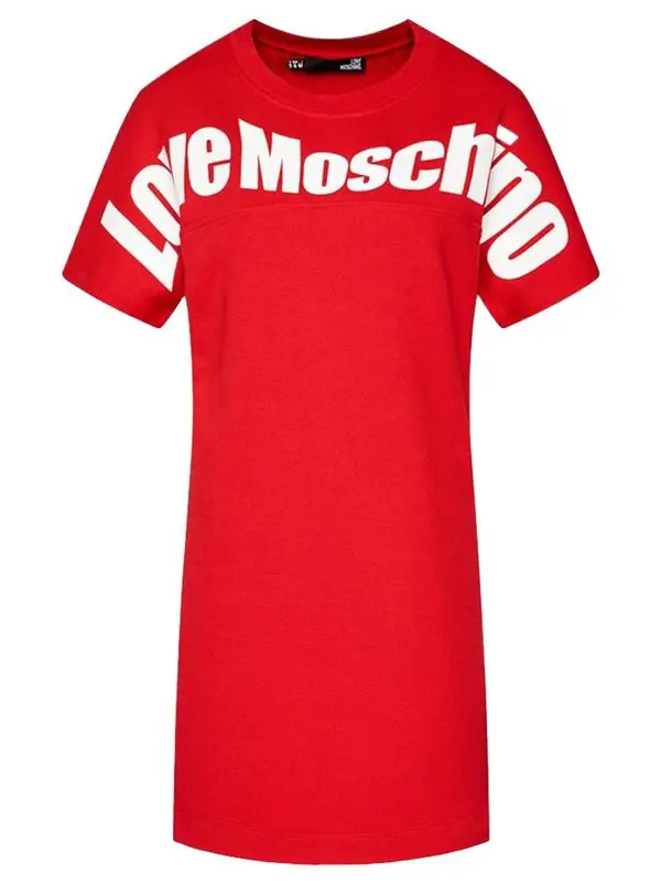 Moschino Round Neck Logo Dress - Red