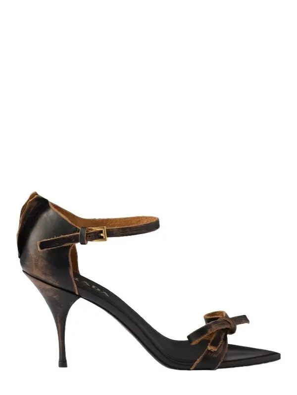 Prada Bow Detailed Heeled Sandals - Black/tan