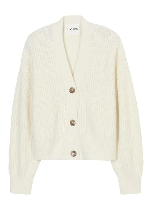Closed Ribbed Button-front Cardigan - White