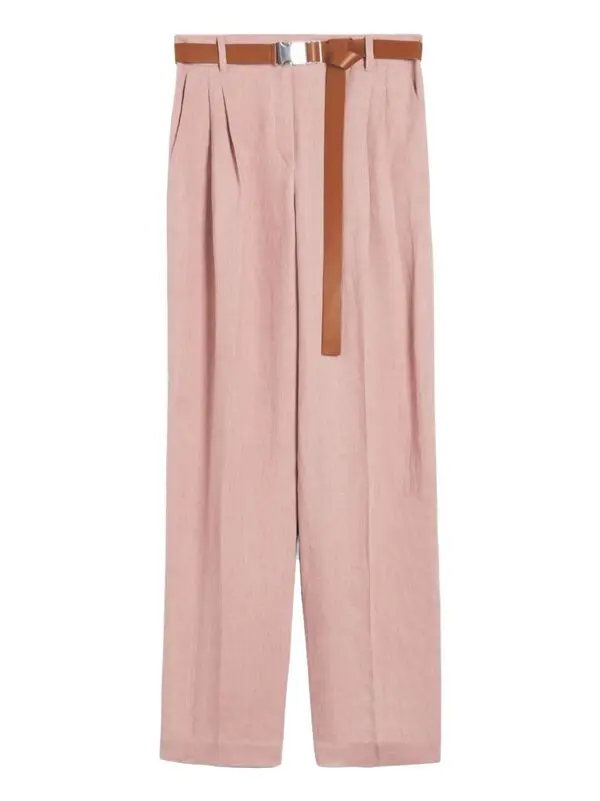 Max Mara Belted Wide-leg Trousers In Faded Linen Twill - Pink