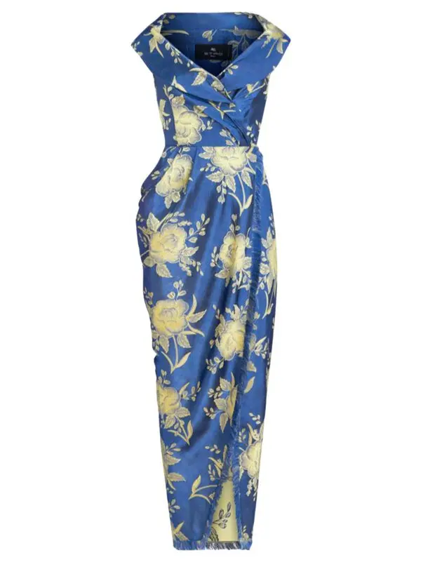 Etro Jacquard Floral V-neck Midi Dress - Blue