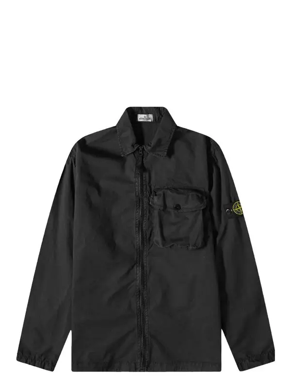 Stone Island Logo Detail Zip-up Casual Jacket - Black