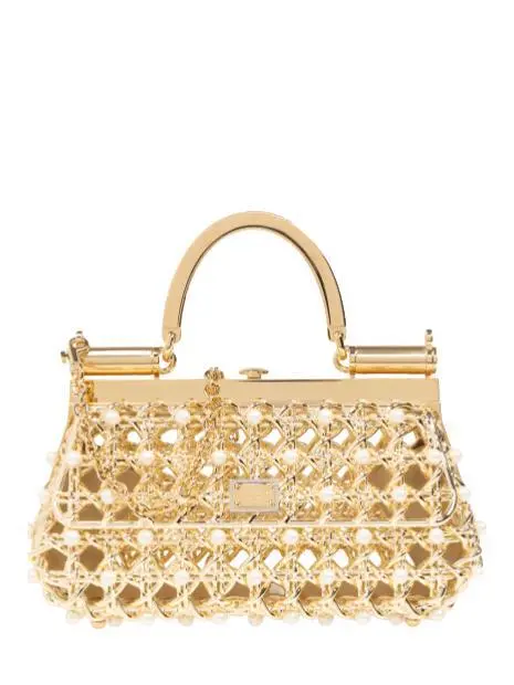 Dolce & Gabbana Dolce Gabbana Logo Plaque Embellished Caged Tote Bag - Nude