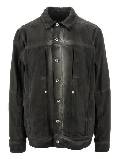 Rick Owens Lido Worker Buttoned Denim Jacket - Dark Gray