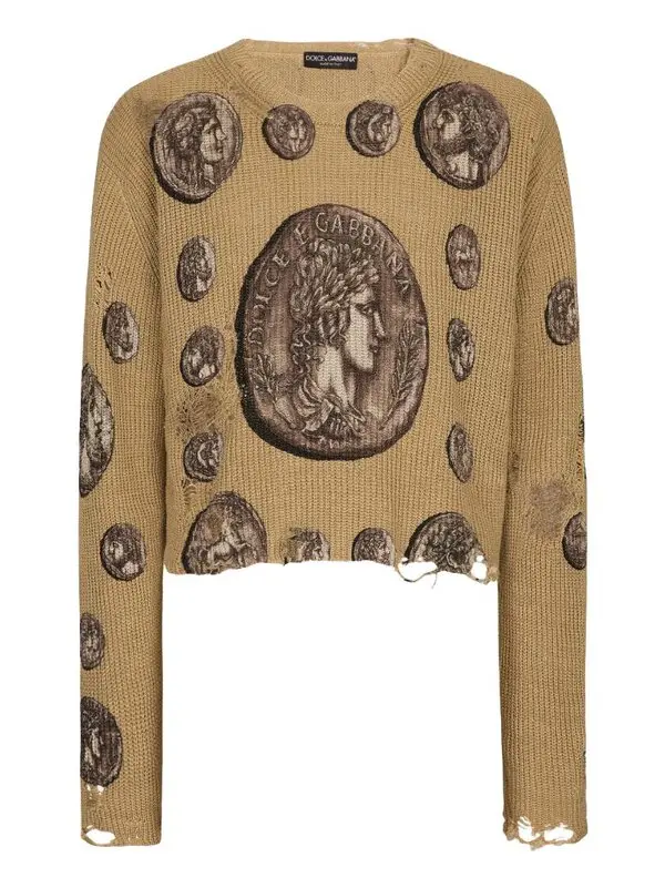 Dolce & Gabbana Distressed Coin Print Cropped Jumper - Multicolor