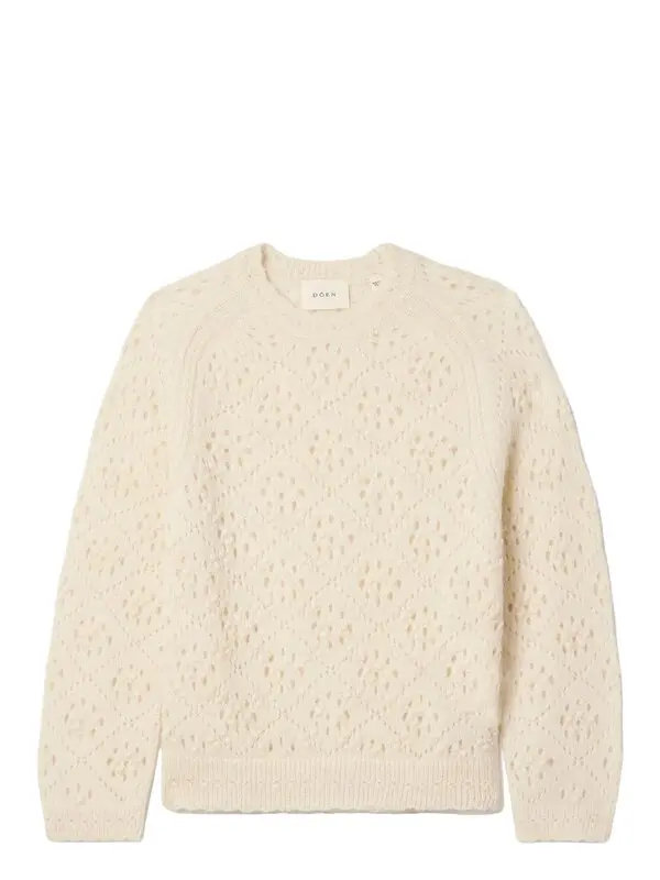 DÔEN Openwork Knit Long-sleeve Shirt With Scalloped Edges - Ivory