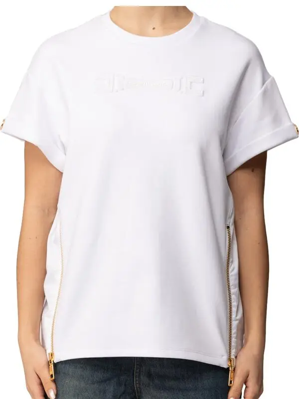 Elisabetta Franchi Zip Detailed Logo Crewneck T-shirt - White
