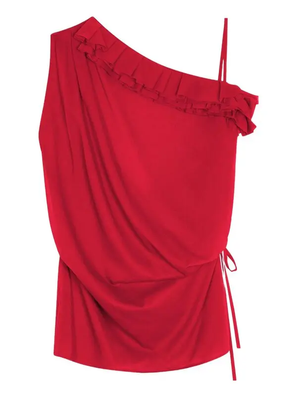 Dries Van Noten Ruffled One-shoulder Silk Top - Red