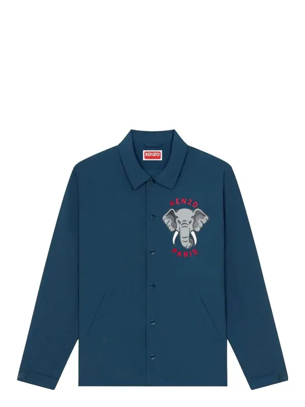 Kenzo Logo Printed Collared Button-up Jacket - Blue