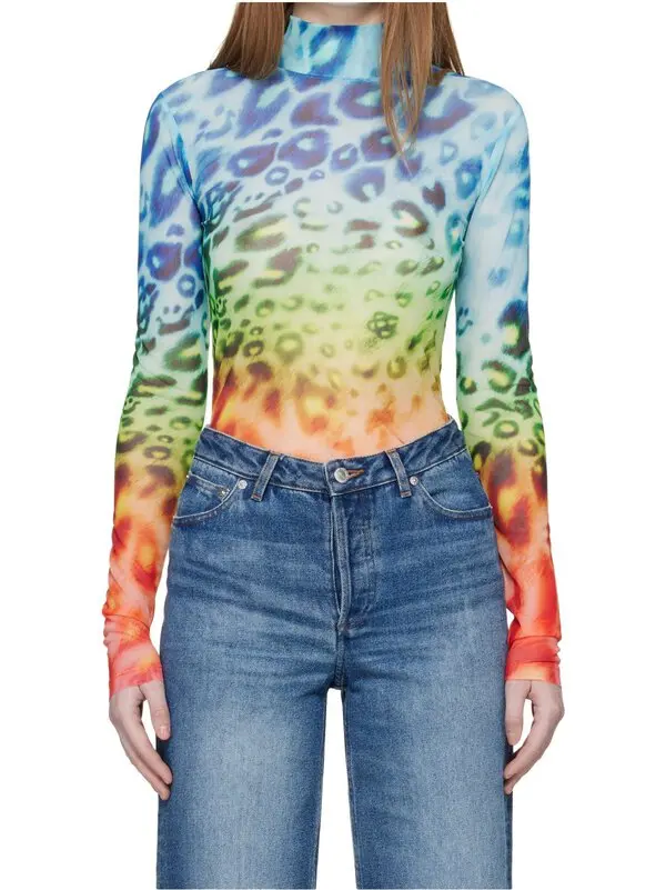 Casablanca Printed Mesh T-shirt With Stand Collar - Blue