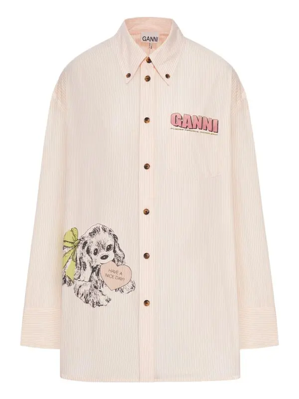 GANNI Striped Dog-print Shirt - Pink