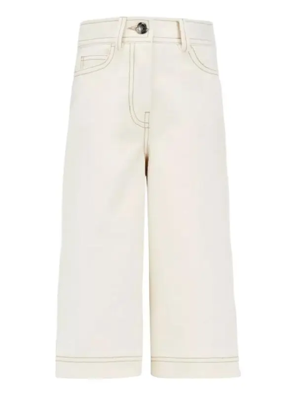Moncler Wide Leg Cropped Embroidered Logo Pants - White