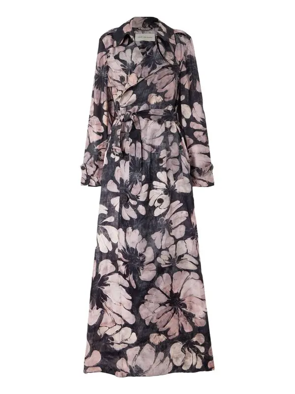Dries Van Noten Floral Print Trench Coat - Black