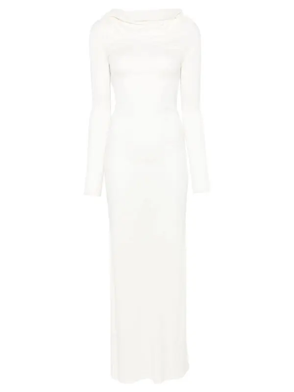 AYA MUSE Fine-knit Maxi Dress With Draped Neckline - White