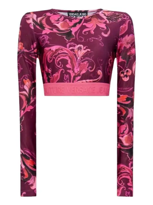Versace Baroque Print Cropped Long Sleeve Top - Red